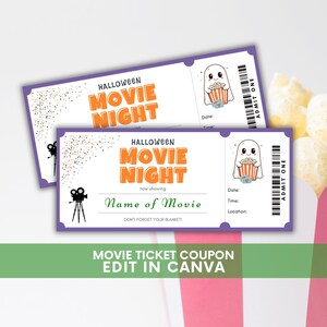 Printable Halloween Movie Night Tickets, Spooky Movie Night Party ...