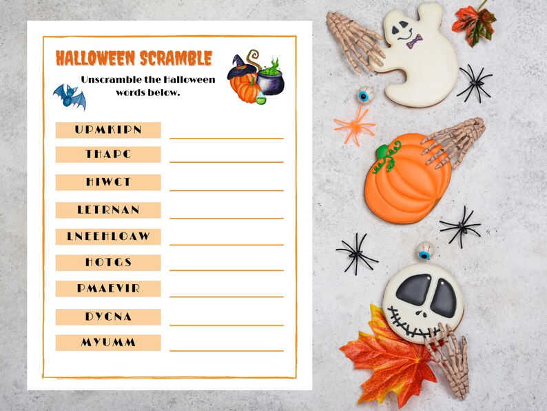 Word Scramble, Printable Halloween Party Game, Fun Halloween Party ...