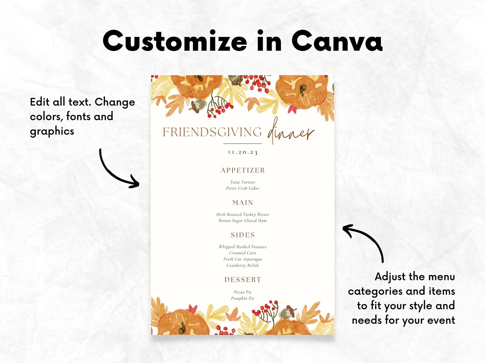 Friendsgiving Menu Printable Thanksgiving Menu Template - Etsy