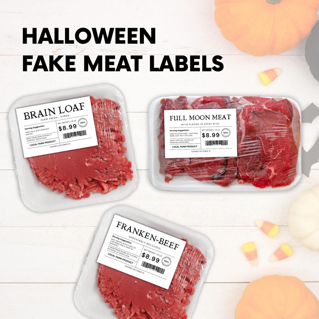 Meat Labels for Halloween, Editable Fake Meat Stickers, Printable ...
