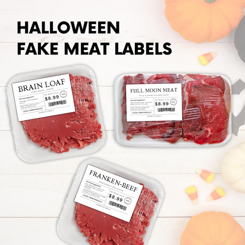 Meat Labels for Halloween, Editable Fake Meat Stickers, Printable ...