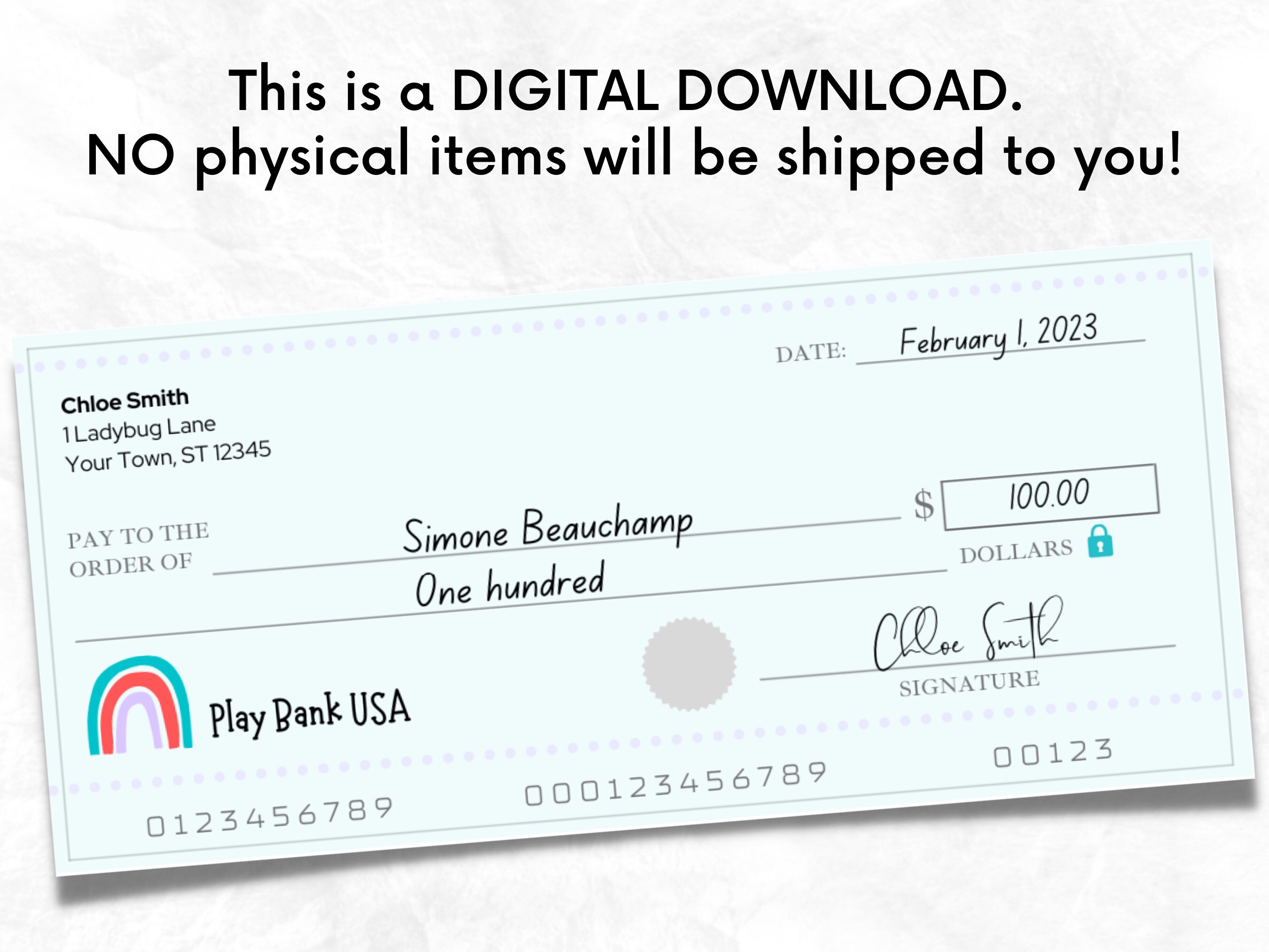 Editable Checks Template for Kids Editable Blank Check - Etsy Canada