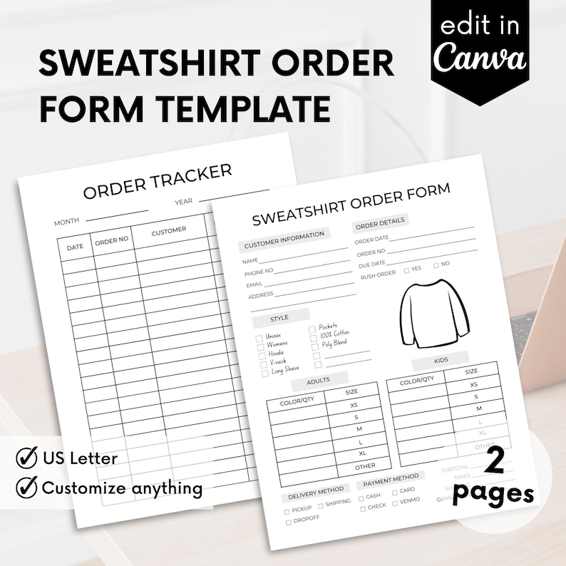Shirt Order Form Template, Clothing Form, Invoice Template, Custom ...