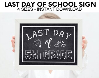 Last Day of 5th Grade Sign, Last Day of School, 5th Grade Chalkboard ...