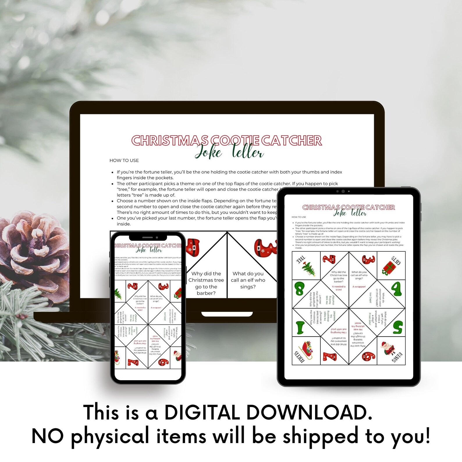 Christmas Joke Teller, Cootie Catcher, Printable Paper Craft, Digital ...