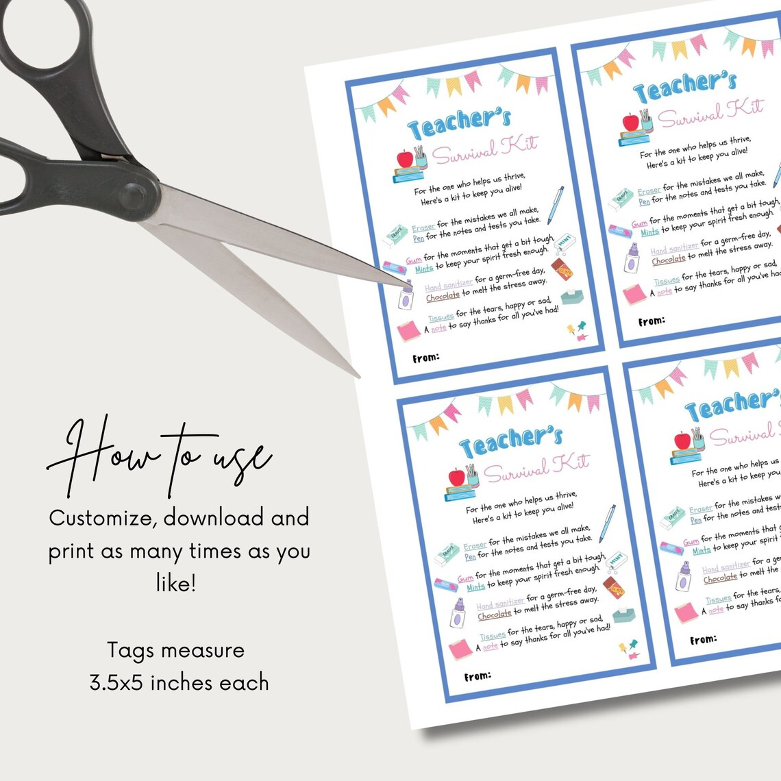 Editable Teacher Survival Kit Tag, Teacher Survival Kit Printable ...