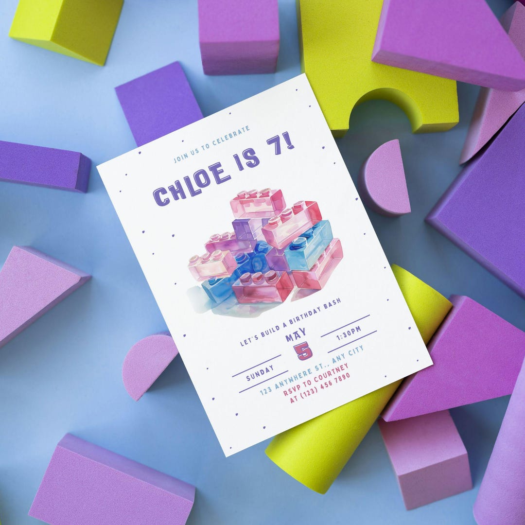 Building Blocks Birthday Invitation, Construction Birthday Invitation ...