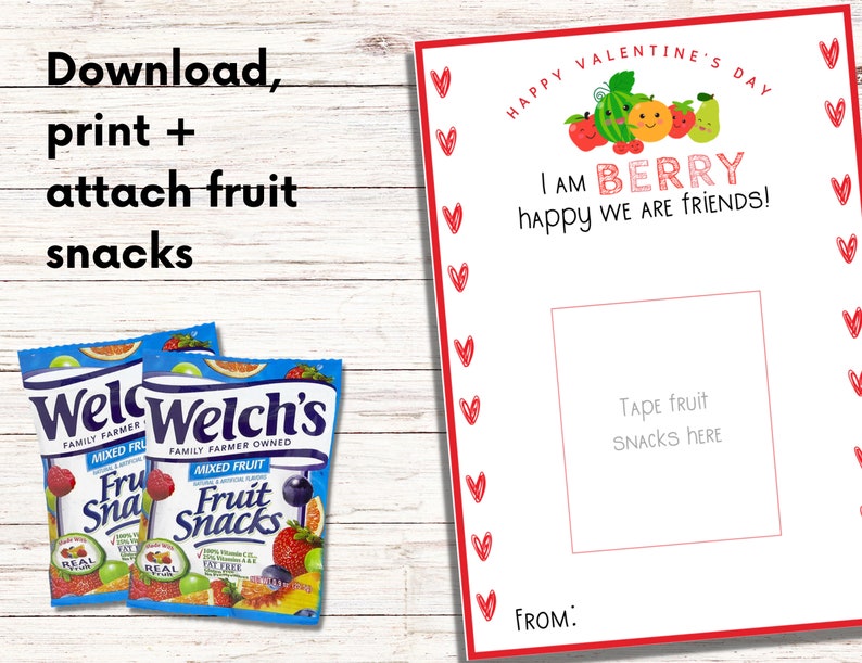 Valentines Day Fruit Snack Card Printable Fruit Snack Tag - Etsy