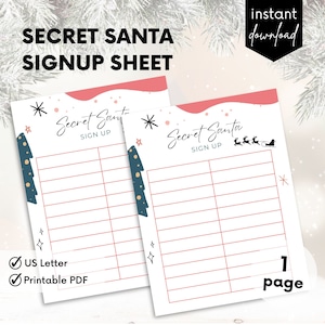 Secret Santa Sign up Sheet, Christmas Gift Exchange Sign up Sheet ...