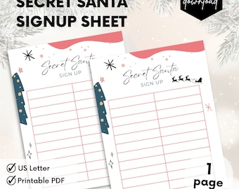Printable Secret Santa Sign up Sheet, Christmas Gift Exchange Sign up ...