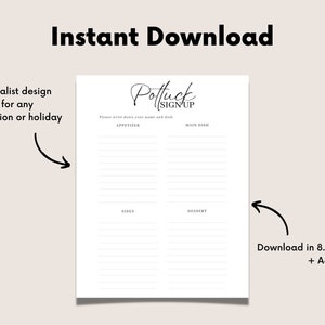 Potluck Sign up Sheet, All Occasion, Who Brings What Sign up Sheet ...