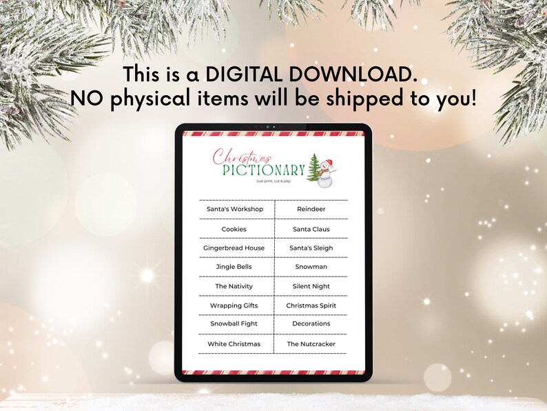 Christmas Pictionary Game, Christmas Pictionary Cards, Christmas Party ...