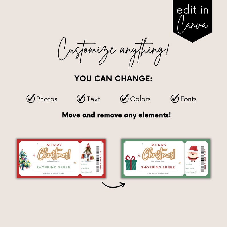 Printable Shopping Spree Christmas Gift Voucher, Shopping Spree ...