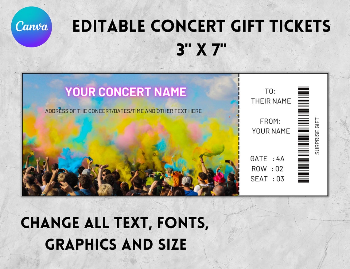 Printable Concert Ticket Template EDITABLE Surprise Concert - Etsy