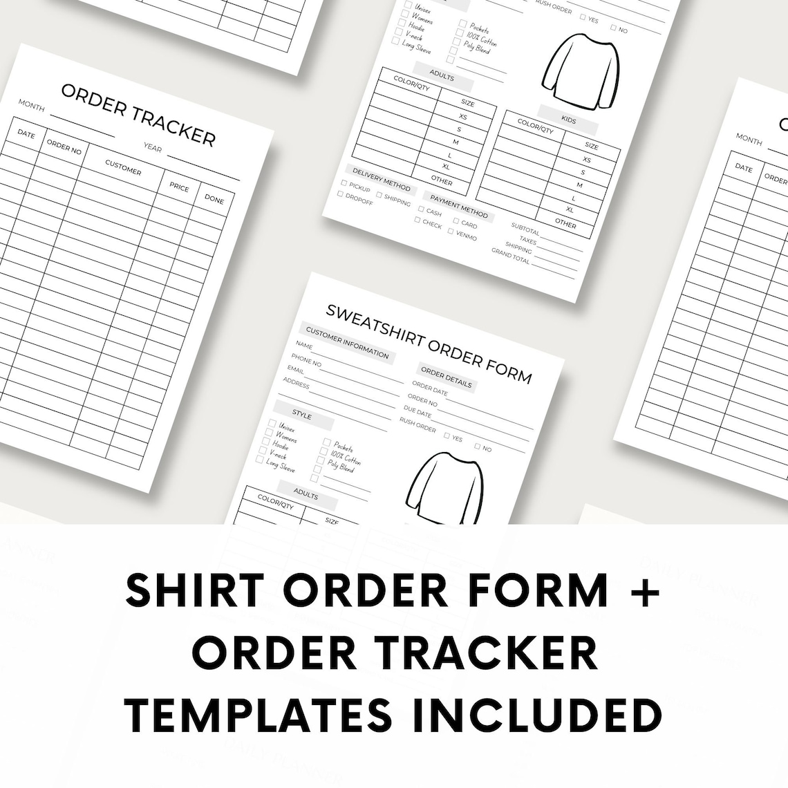 Shirt Order Form Template, Clothing Form, Invoice Template, Custom ...