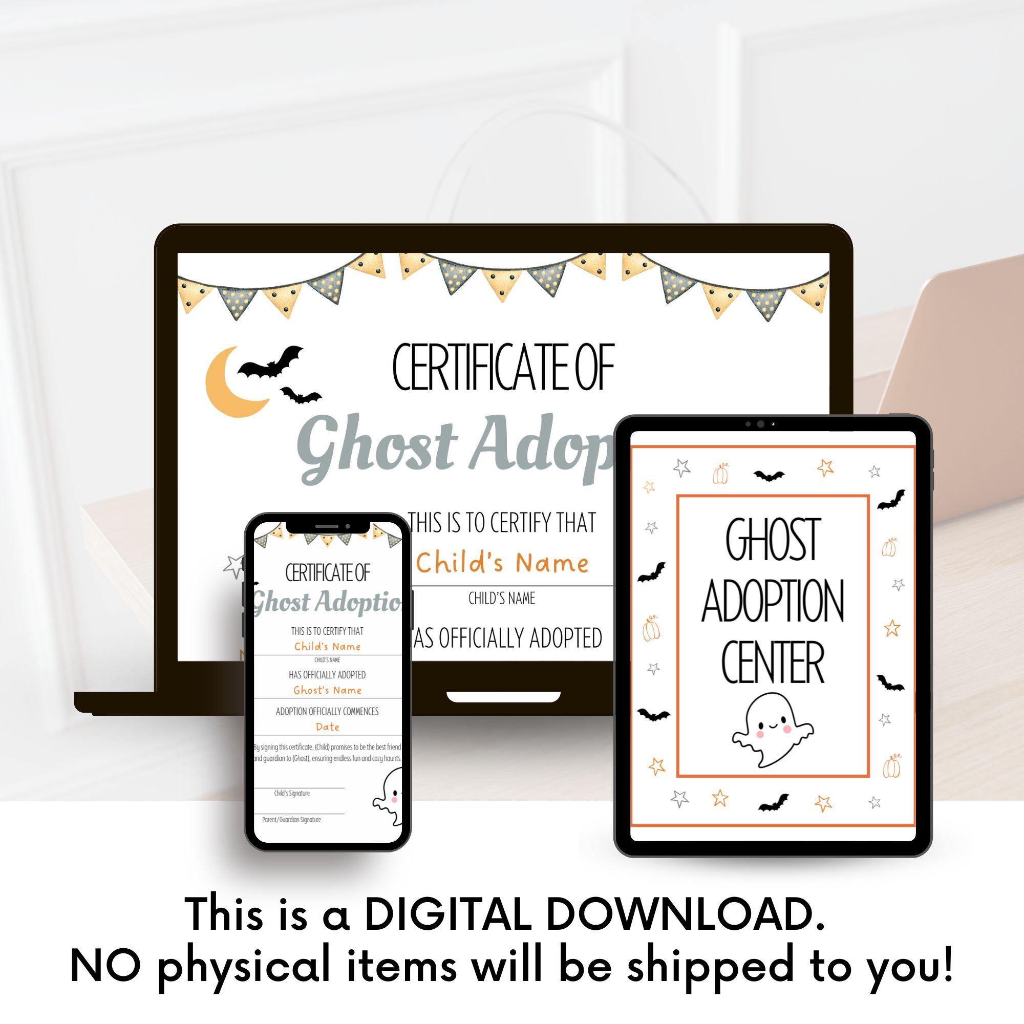 Ghost Adoption Certificate, Adopt A Ghost Party Favors Printables ...