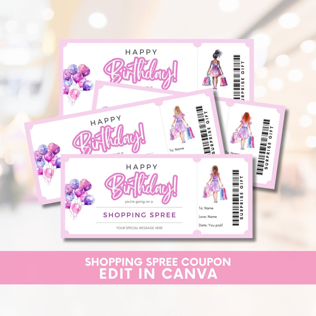 Shopping Trip Coupon, Editable Shopping Spree Gift Voucher, Shopping ...