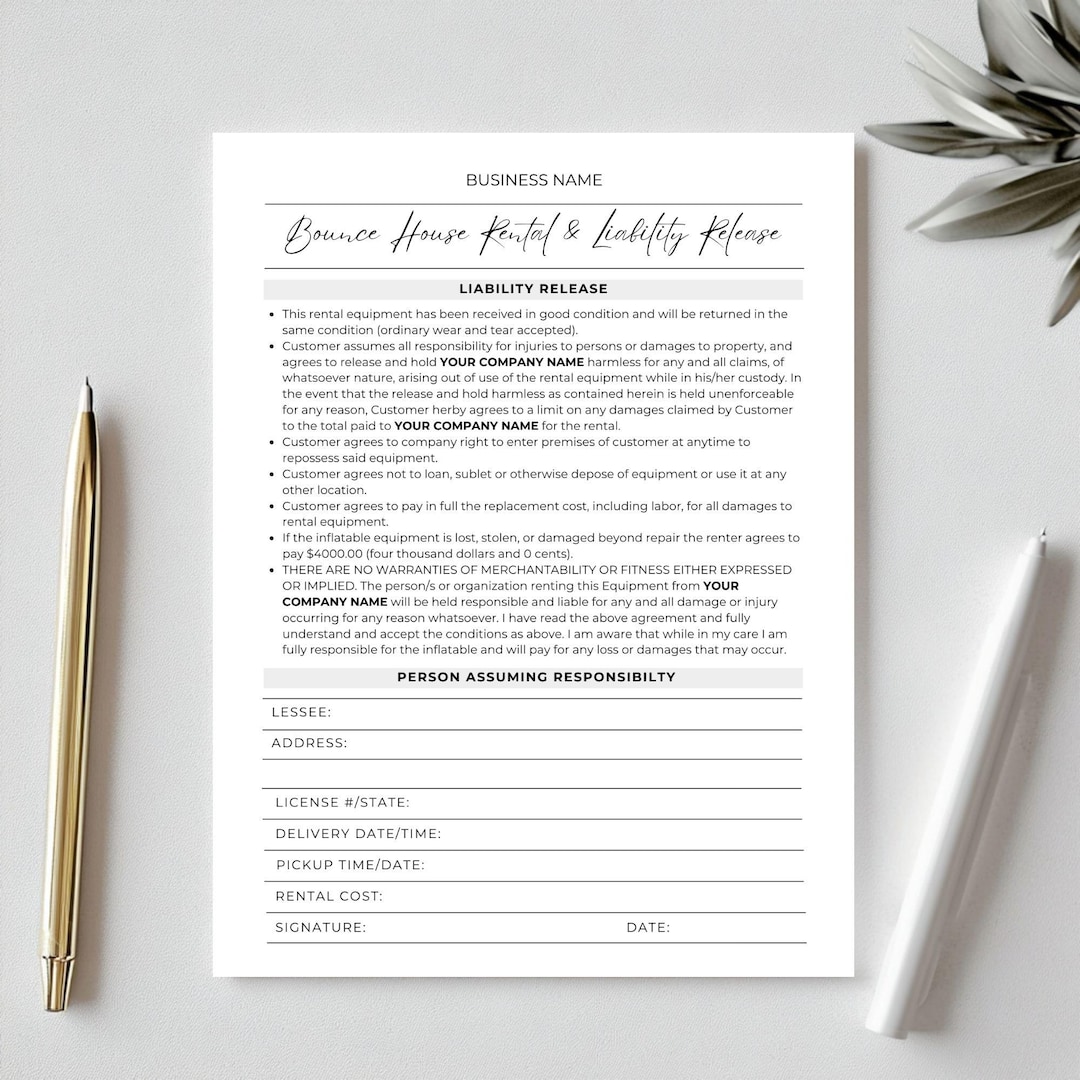 Editable Bounce House Waiver, Release of Liability Template, Inflatable ...