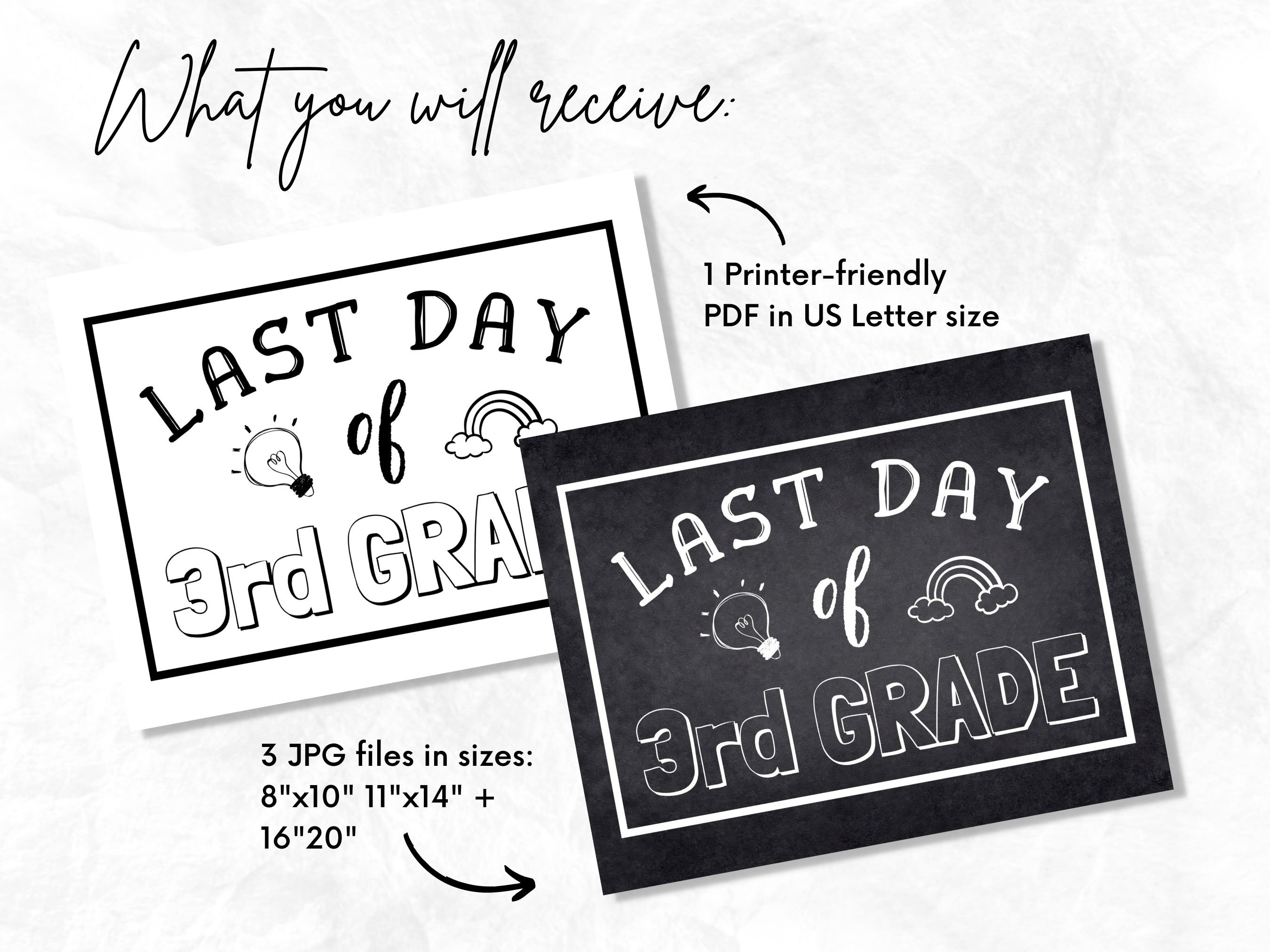 Instant Download, Third Grade Sign, Last Day of School Sign, Printable ...