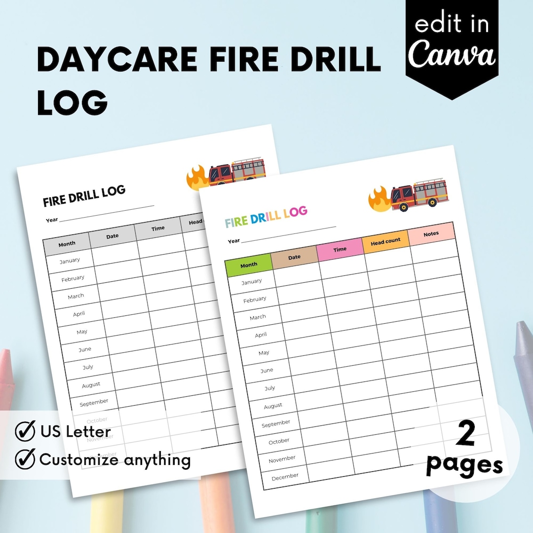 Fire Drill Log, Fire Drill Practice, Fire Alarm Log, Daycare Fire Drill ...