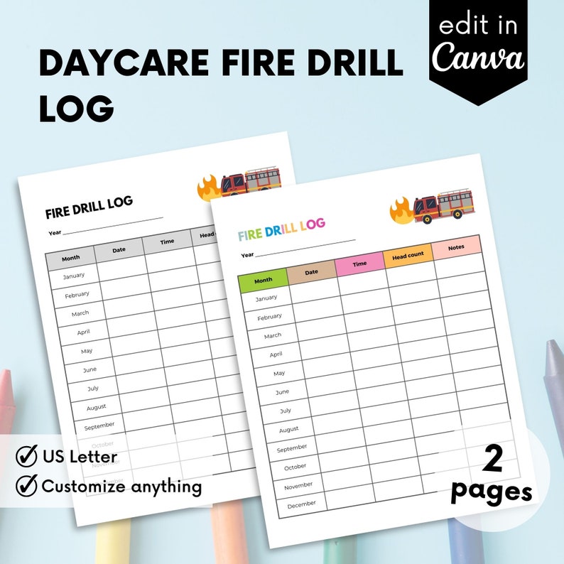 Fire Drill Log, Fire Drill Practice, Fire Alarm Log, Daycare Fire Drill ...