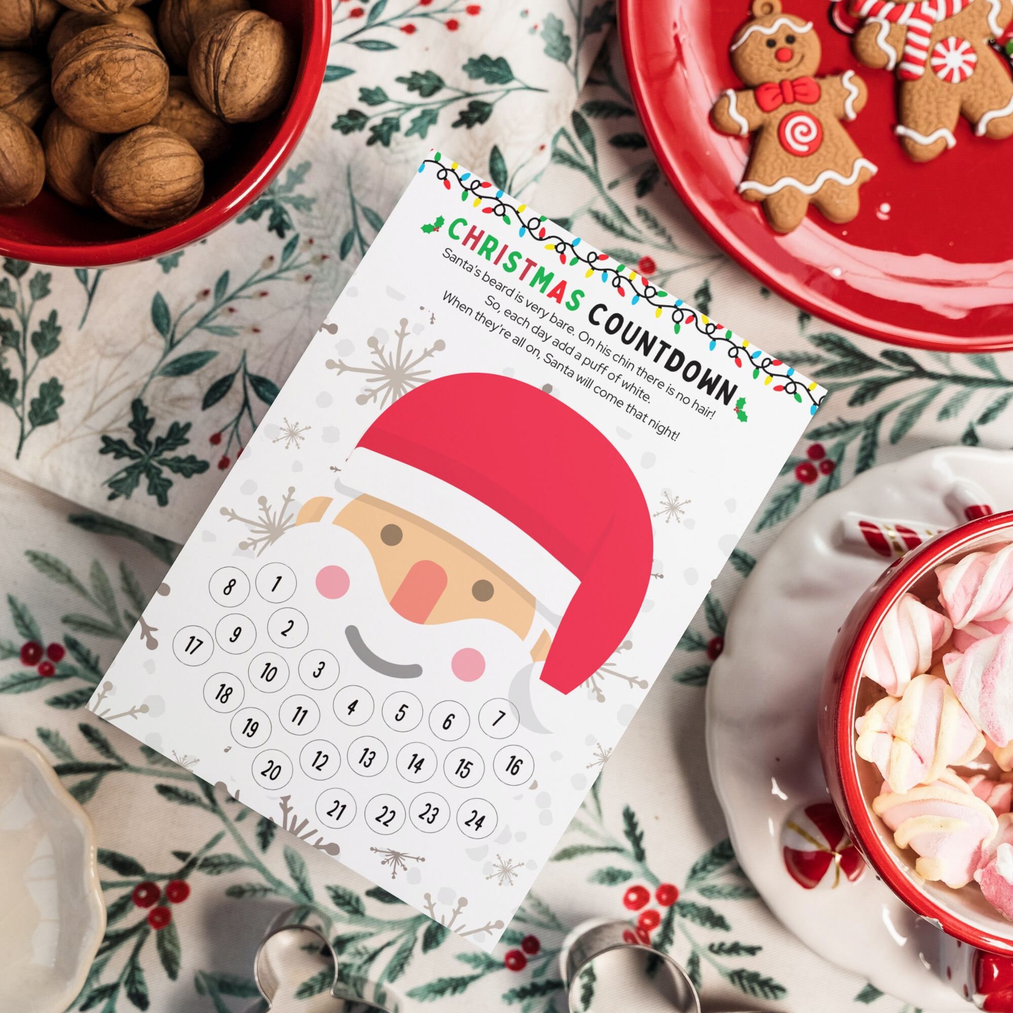Printable Advent Calendar, Kids Activity, Santa's Beard Advent Calendar ...