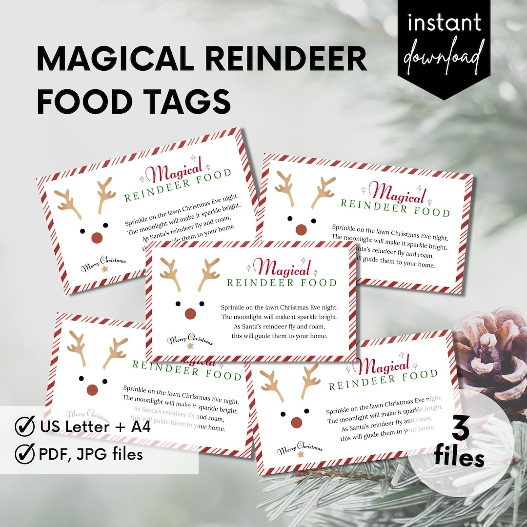 Magic Reindeer Food Printable, Reindeer Food Tags, Reindeer Food Bag ...