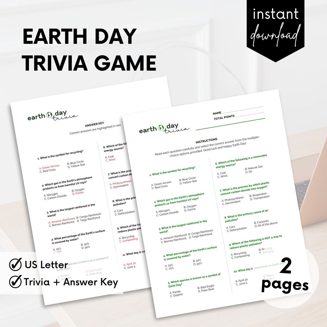 Earth Day Trivia Game, Environmental Activity for Adults & Kids ...