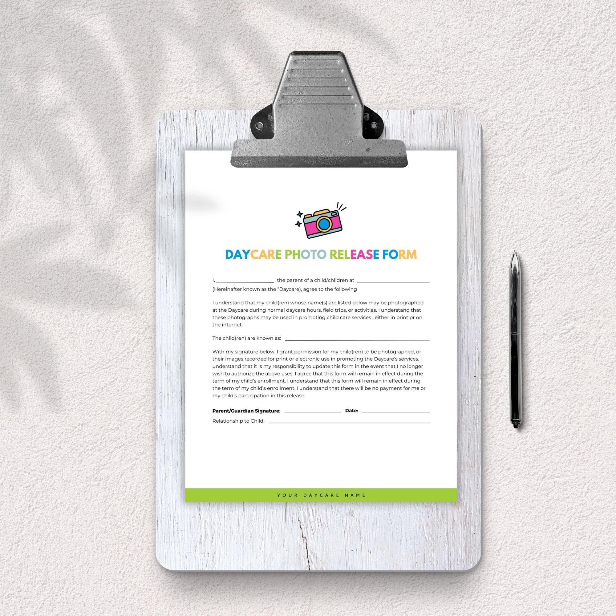 Daycare Photo Release Form, School Media Release Form, Photo Permission ...