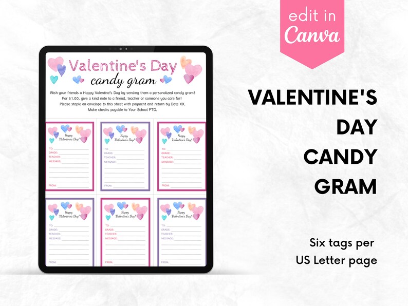 Valentine's Day Candy Gram Editable Candy Gram Flyer - Etsy
