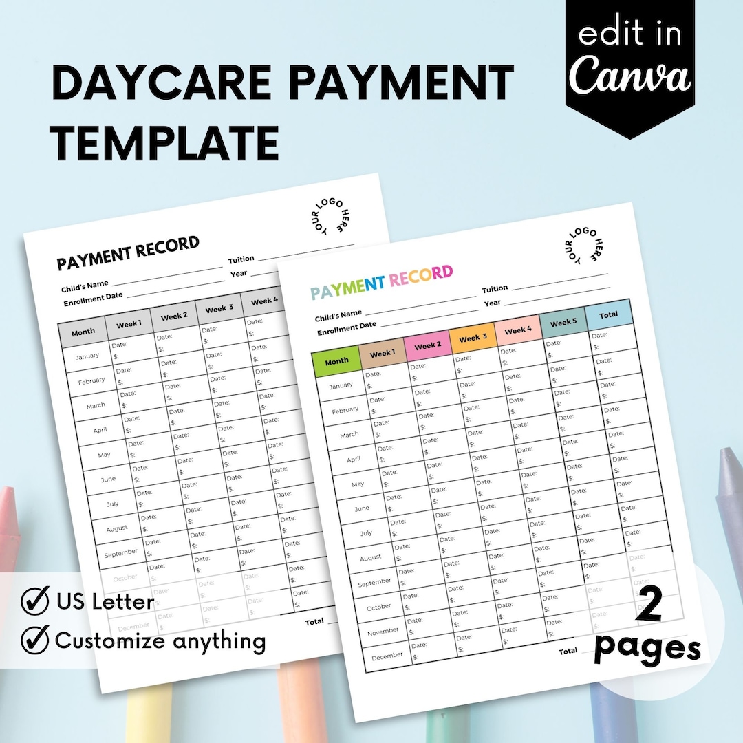 Daycare Receipt, Daycare Template, Instant Download, in Home Daycare ...