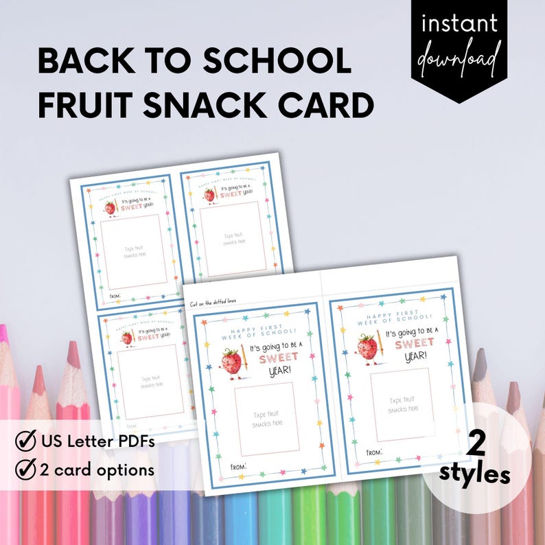 First Day of School Card, Back to School Snack Card Printable, Fruit ...