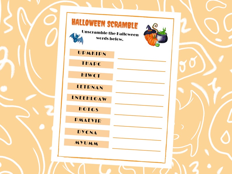 Word Scramble, Printable Halloween Party Game, Fun Halloween Party ...