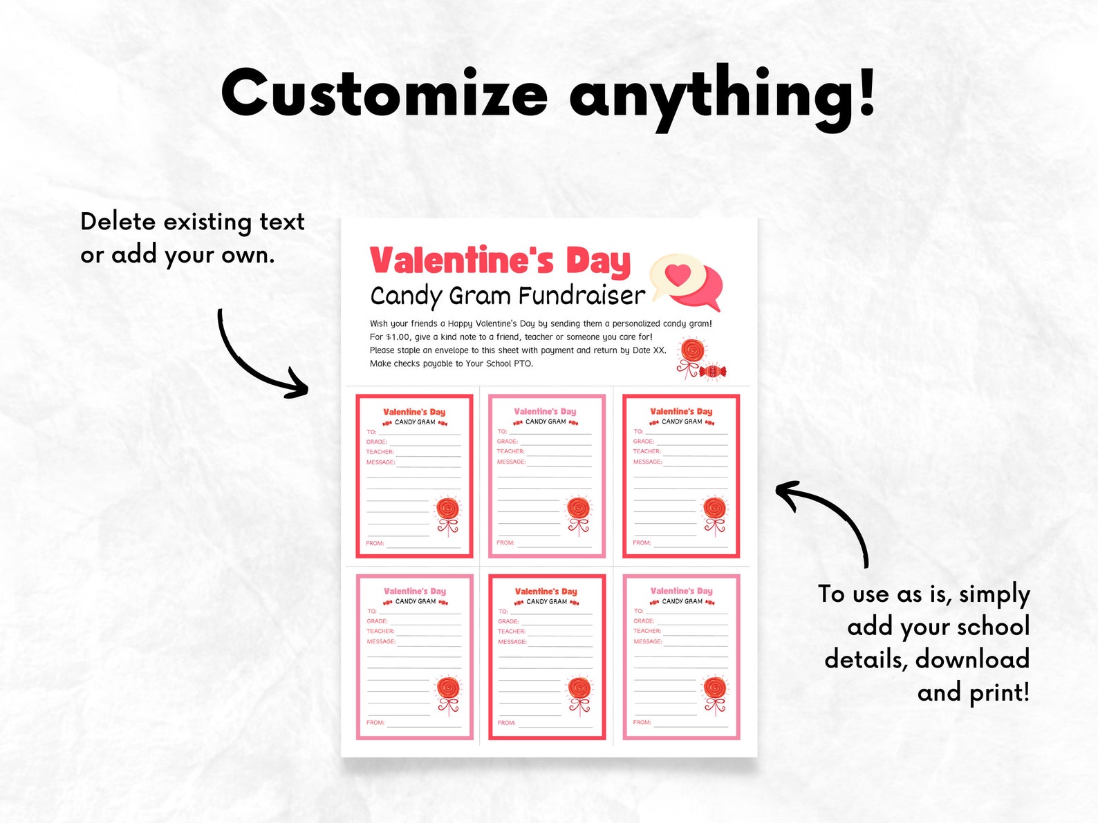 Editable Candy Gram Flyer School Fundraiser Valentines Party - Etsy