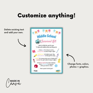 Middle School Survival Kit Gift Tag, Ditable Back to School Survival ...