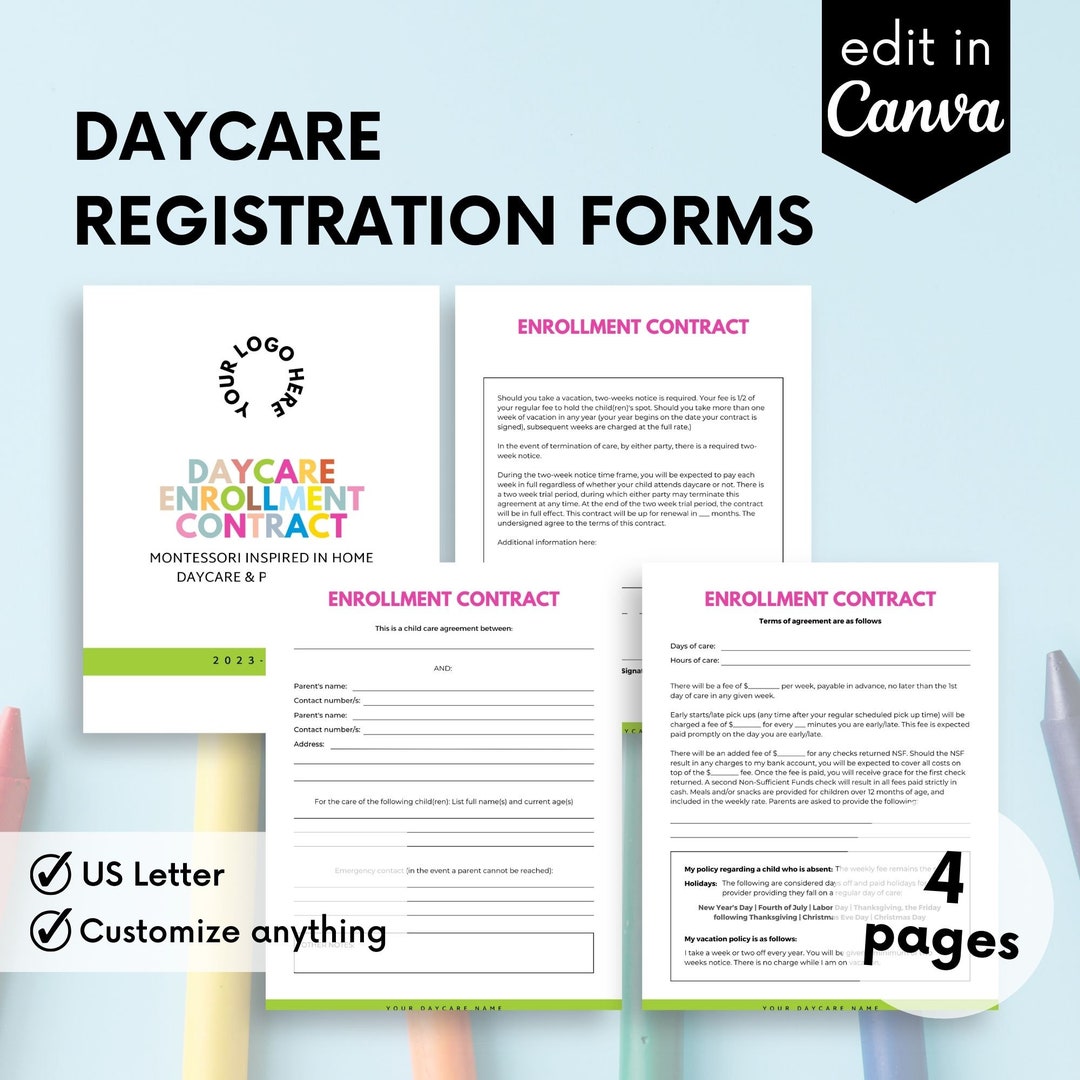 Home Daycare, Daycare Agreement, Child Care Enrollment Form, Childcare Forms, Childcare Business ...