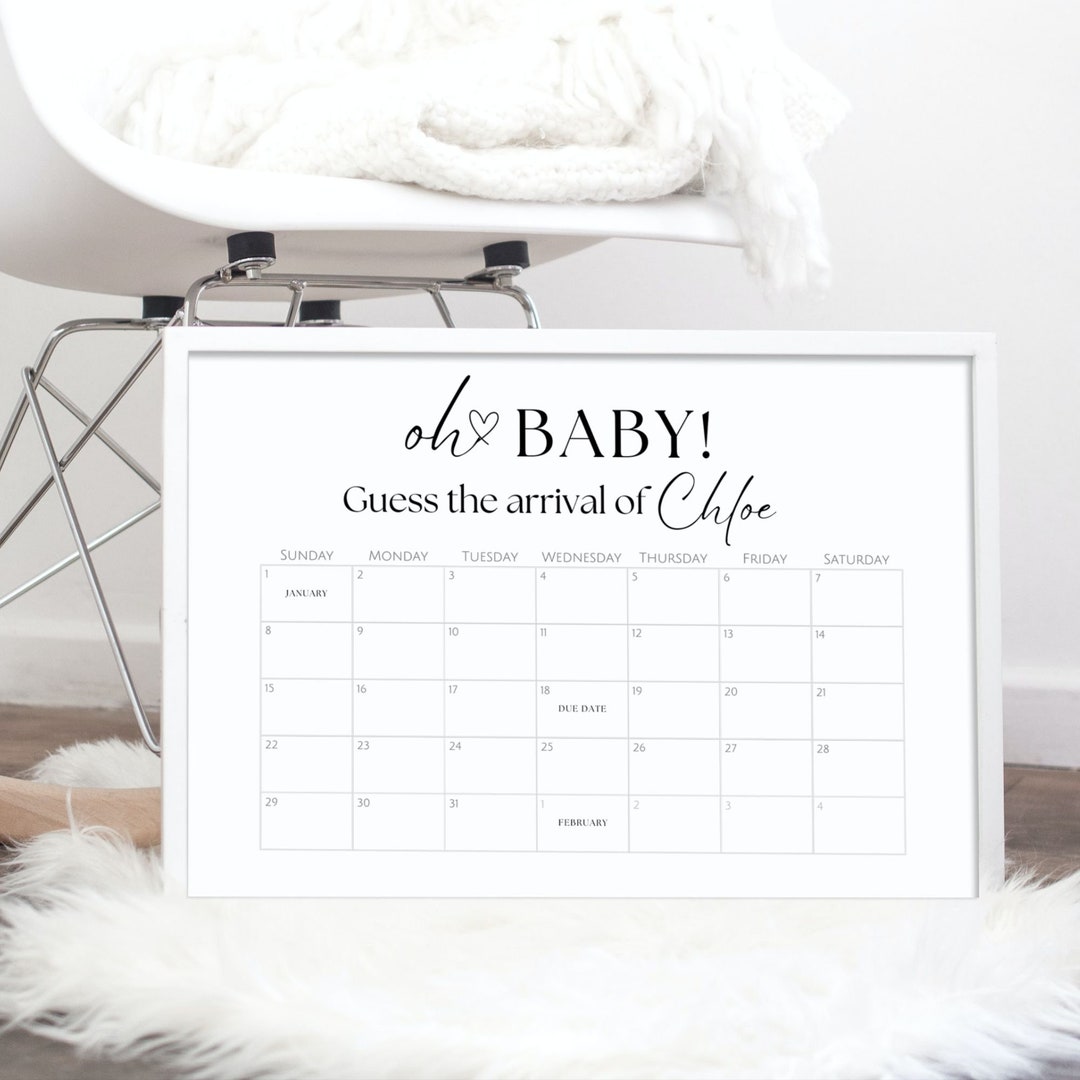 Baby Due Date Calendar Game, Guess Baby's Due Date Calendar, Editable ...