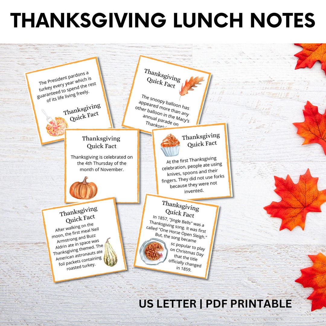 Thanksgiving Printable Lunch Box Notes for Kids, Fall Lunchbox Notes ...