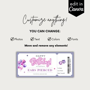 Ear Piercing Ticket Template, Custom Piercing Coupon, Ear Pierce ...