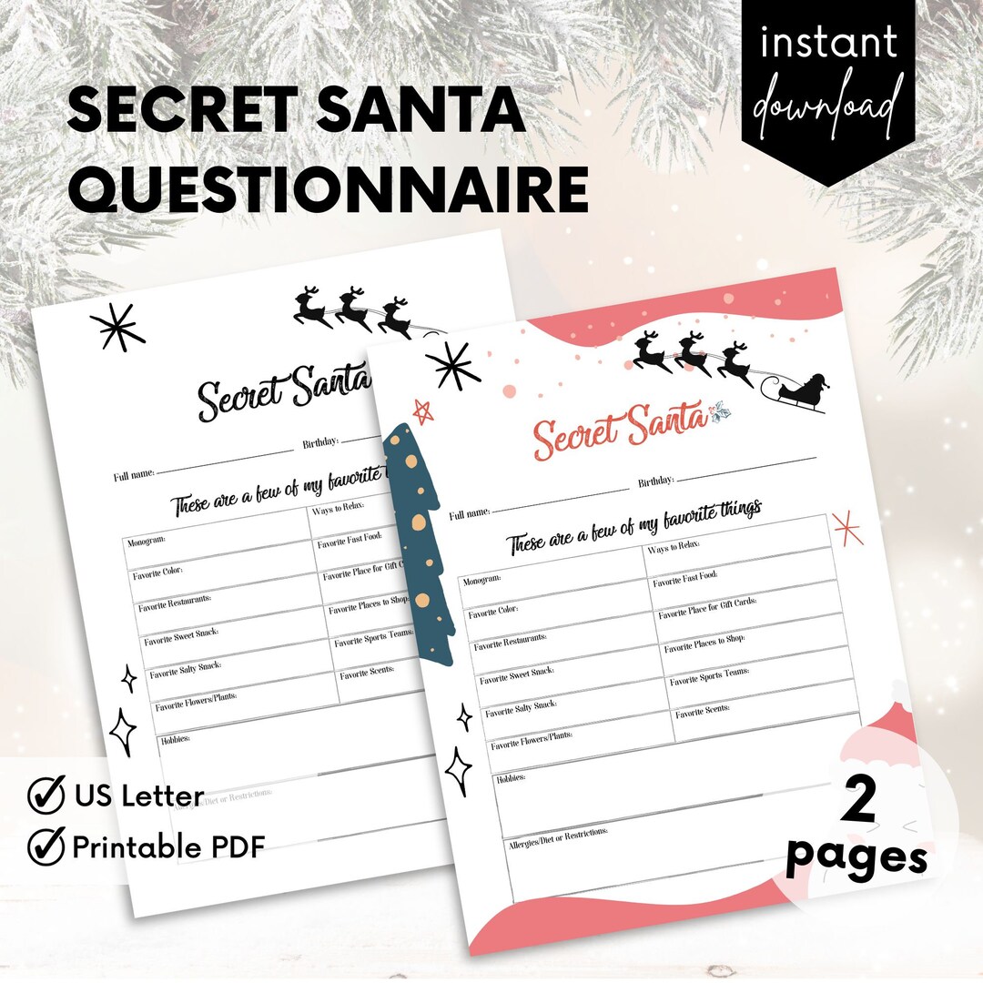 Printable Secret Santa Questionnaire, Christmas Wish List, Teacher ...