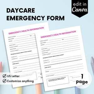 Emergency Contact Form, Preschool Forms, Emergency Information Sheet ...