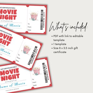 Movie Night Coupon, Surprise Movie Ticket Template, Movie Night Gift ...