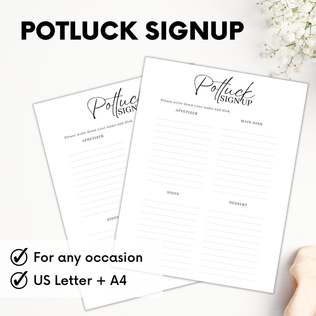 Potluck Sign up Sheet, All Occasion, Who Brings What Sign up Sheet ...