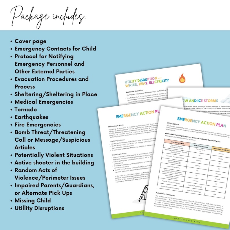 Daycare Emergency Plan, Childcare Emergency Plan Template, Emergency ...