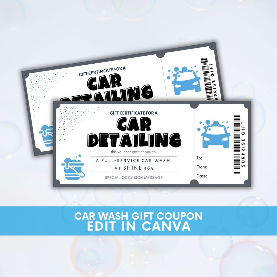Car Wash Gift Certificate, Editable Car Wash Coupon, Printable Car Wash ...