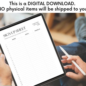 Event Sign Up, Sign up Form, Printable Sign up Template, Sign in Sheet ...