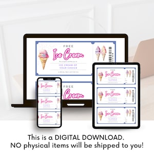 Printable Ice Cream Coupons, Ice Cream Voucher, Ice Cream Birthday, Ice ...