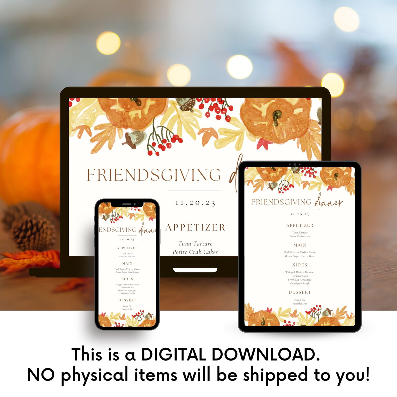 Friendsgiving Menu Printable, Thanksgiving Menu Template, Editable ...