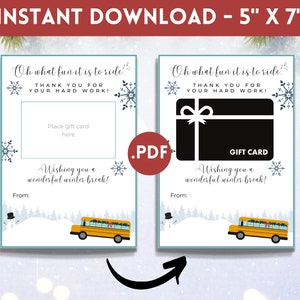 Bus Driver Appreciation, Printable Gift Card Holders, Bus Driver Gift ...