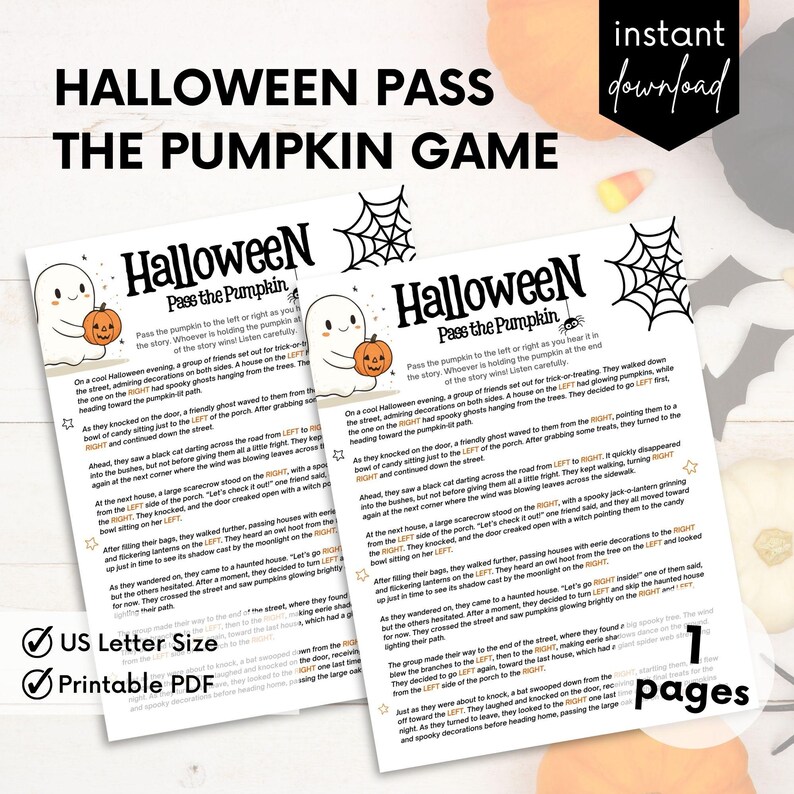 Pass the Pumpkin Game Halloween Printable, Halloween Left Right Game ...